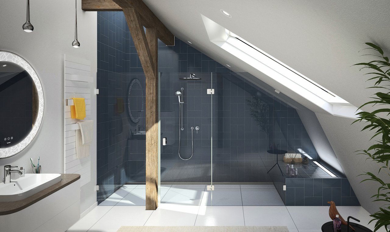 Schräger duschen mit Glassdouche | Pop Up My Bathroom
